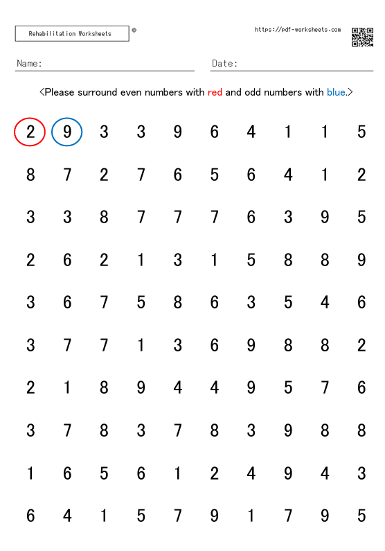Odd and even color-sorting task - Rehabilitation Worksheets