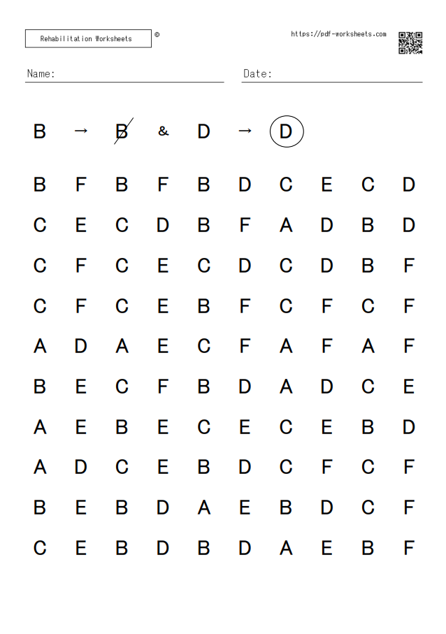 Alphabet Cancellation Task | Rehabilitation Worksheets