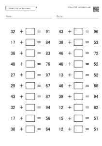 Horizontal Addition ver2 (20 sheets) | Rehabilitation Worksheets
