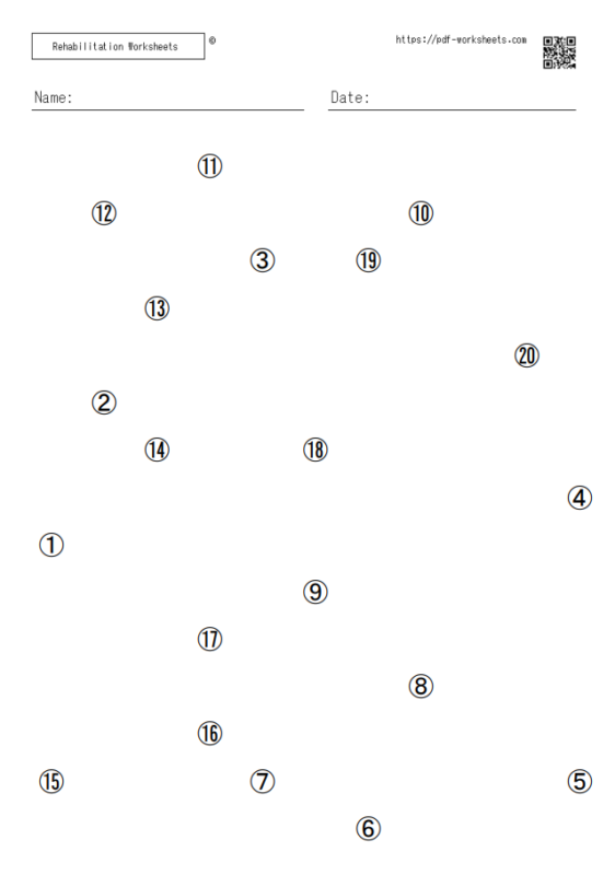 Trail Making Task A 1-20 (10 sheets) | Rehabilitation Worksheets