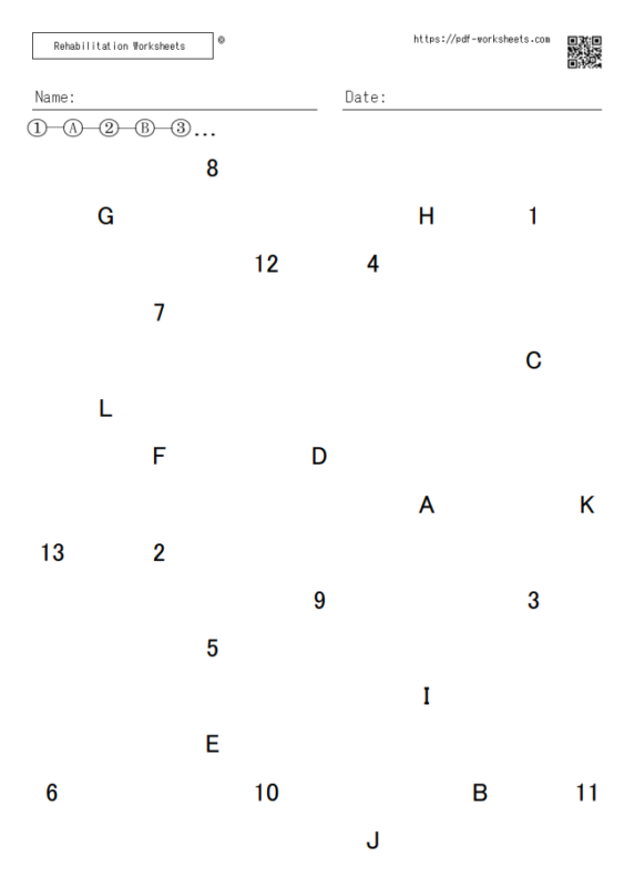 Trail Making Task B 1-13 (10 sheets) | Rehabilitation Worksheets