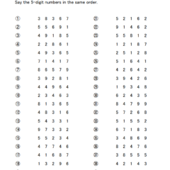 4-Digit Span Task Forward (5 sheets) - Rehabilitation Worksheets