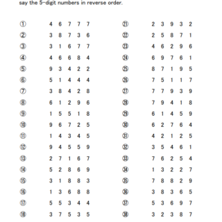 6-Digit Span Task Backward (5 sheets) - Rehabilitation Worksheets