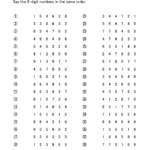 7-Digit Span Task Forward (5 sheets) - Rehabilitation Worksheets