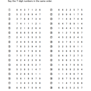 8-Digit Span Task Forward (5 sheets) - Rehabilitation Worksheets