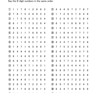 3-Digit Span Task Backward (5 sheets) - Rehabilitation Worksheets
