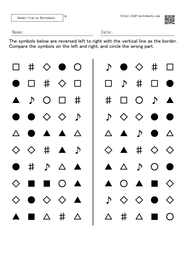 Unilateral Spatial Neglect Rehabilitation Worksheets