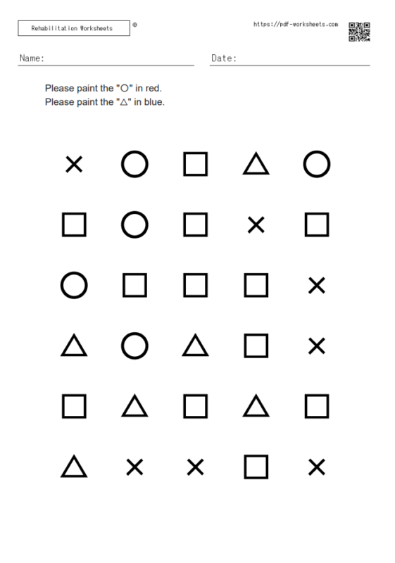 Symbol coloring task target 2 (20 sheets) | Rehabilitation Worksheets