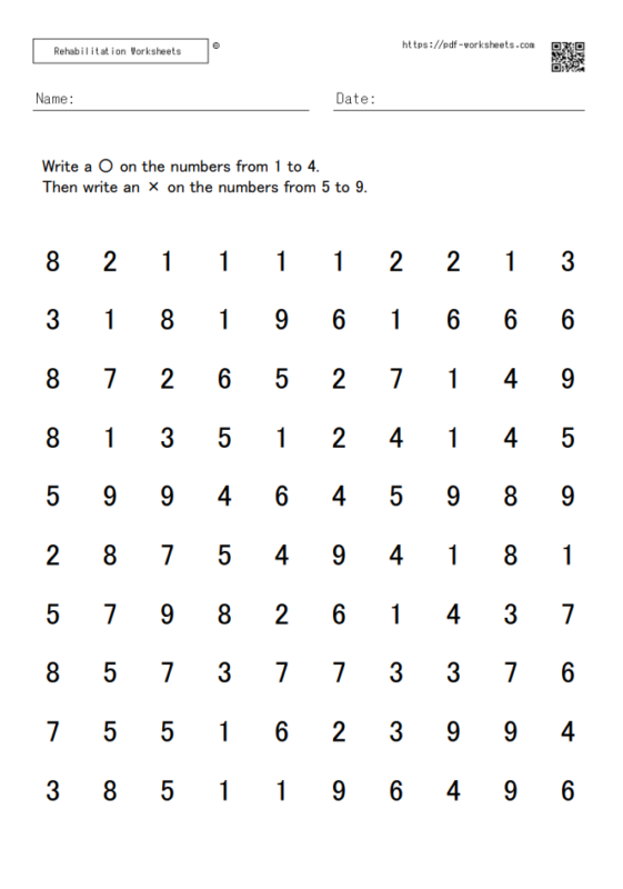 A task to write a circle for the numbers 1 to 4 and a cross for the ...