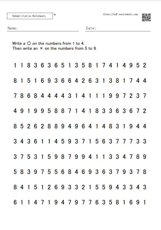 A task to write a circle for the numbers 1 to 4 and a cross for the ...