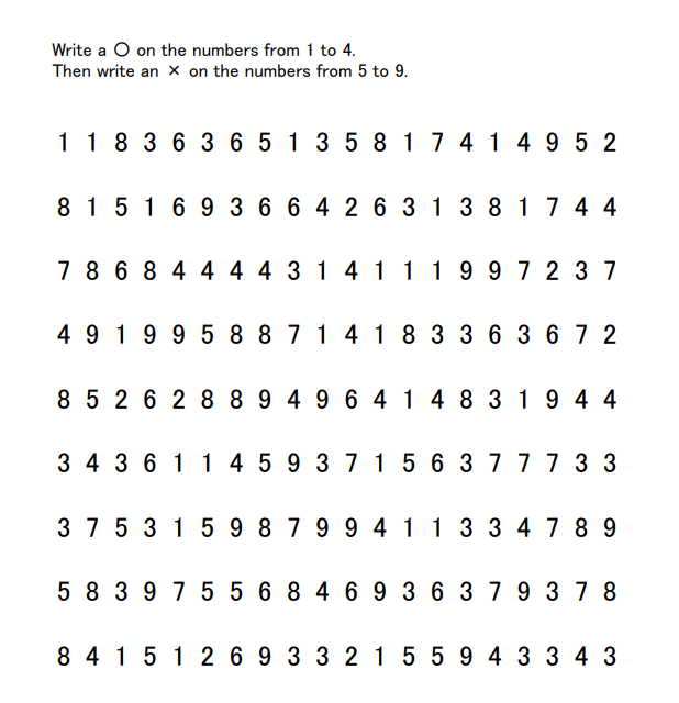 Tapping span task 9 digits - Rehabilitation Worksheets