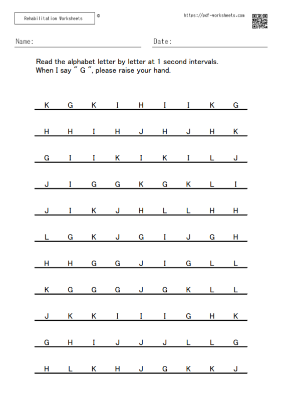 Auditory detection task G-L (30 sheets) - Rehabilitation Worksheets