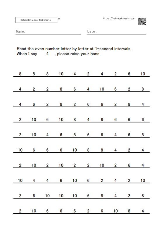 Auditory detection task “even number” (20 sheets) - Rehabilitation ...