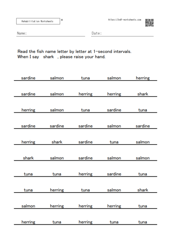 Auditory detection task “drink” (20 sheets) | Rehabilitation Worksheets