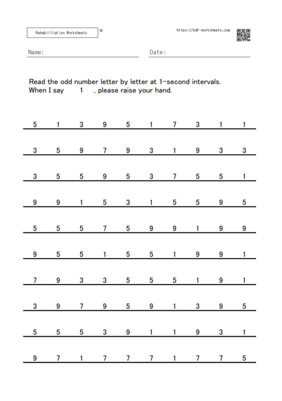 Digit Span Task Backward - Rehabilitation Worksheets