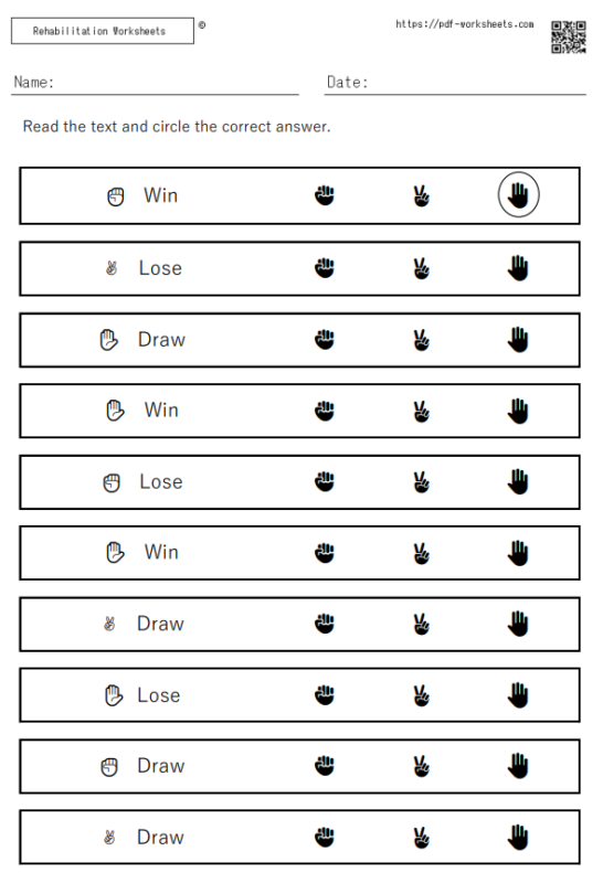 Rock-Paper-Scissors Task1 (20sheets) - Rehabilitation Worksheets