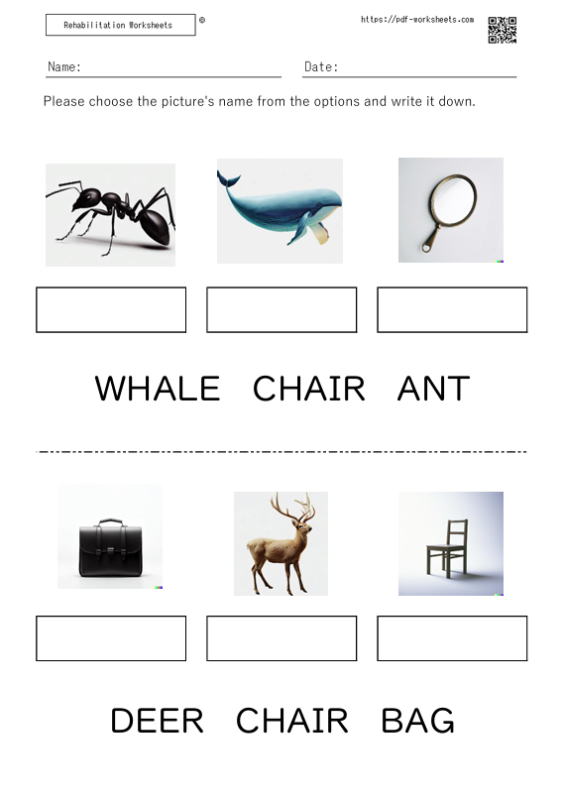 Naming task for aphasia | Rehabilitation Worksheets