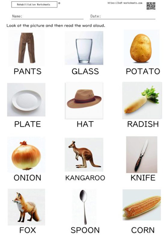 Aphasia Worksheets | Rehabilitation Worksheets