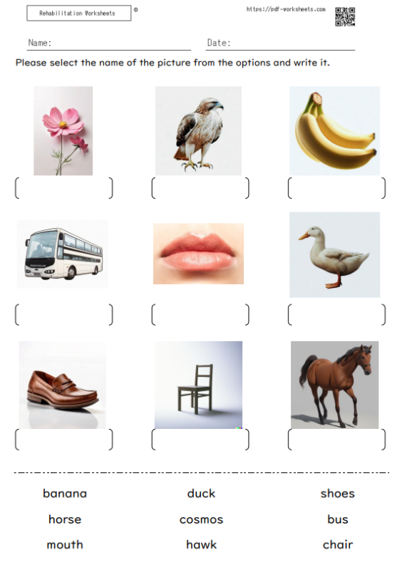 Naming task for aphasia | Rehabilitation Worksheets
