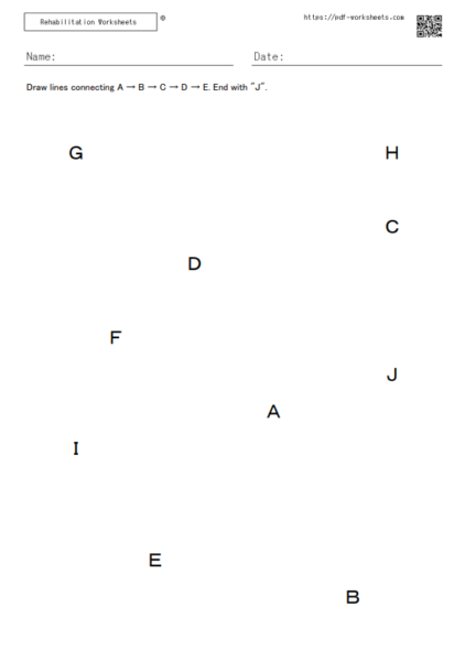 Trail Making Task A Alphabet A-J (10 sheets) | Rehabilitation Worksheets