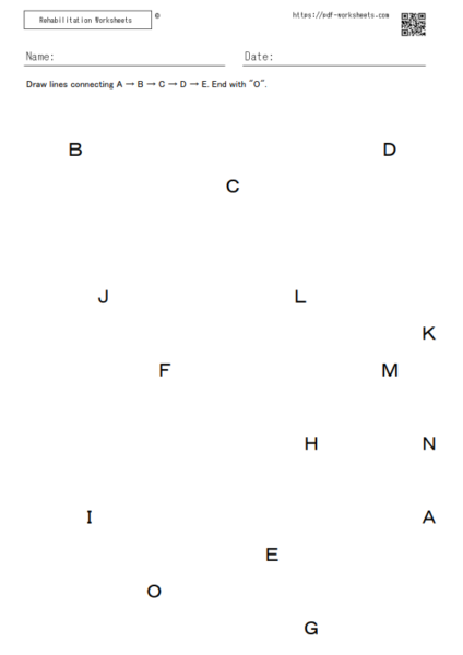 Trail Making Task A Alphabet A-O (10 sheets) | Rehabilitation Worksheets