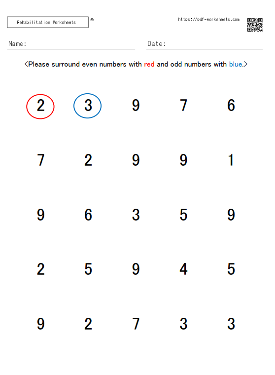 Odd and even color-sorting task 5×10 (20 sheets) | Rehabilitation ...