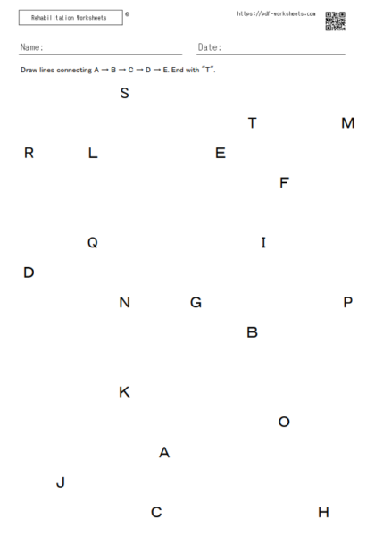 Trail Making Task A Alphabet A-O (10 sheets) | Rehabilitation Worksheets