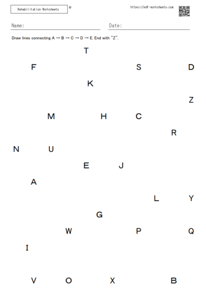 Trail Making Task A Alphabet A-Z (10 sheets) | Rehabilitation Worksheets