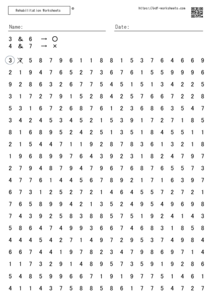 Dual Cancellation Task for Numbers 1-9 20×20 (20 sheets ...