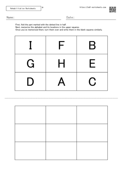 Task to memorize the alphabet in the squares and the location of the ...