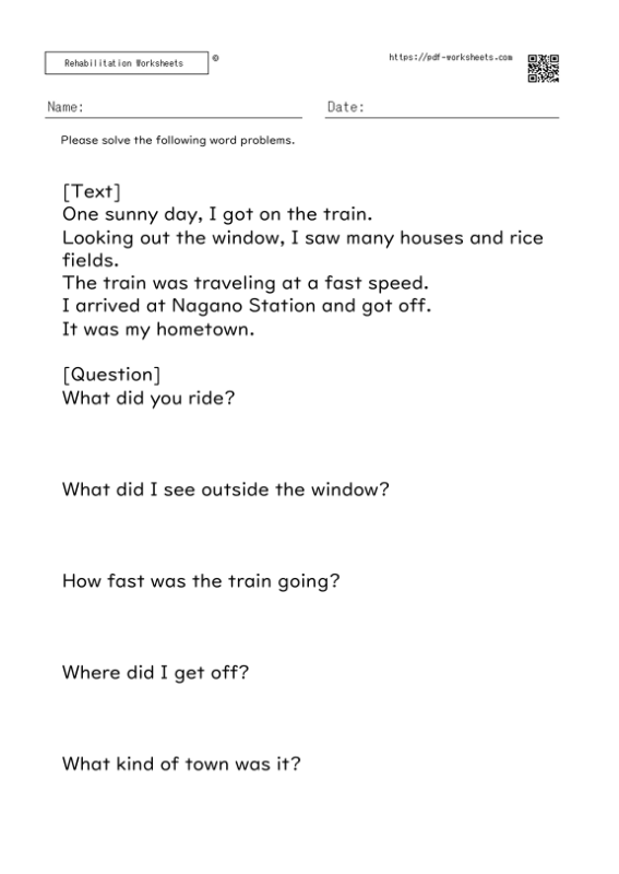 Reading comprehension tasks (10 sheets) | Rehabilitation Worksheets