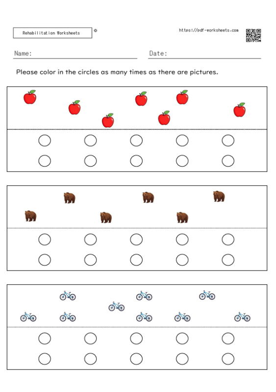 The task is to color in as many circles as there are pictures 6-10 (10 ...