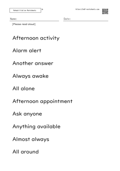 Reading aloud task two-word sentence A (10 sheets) | Rehabilitation ...