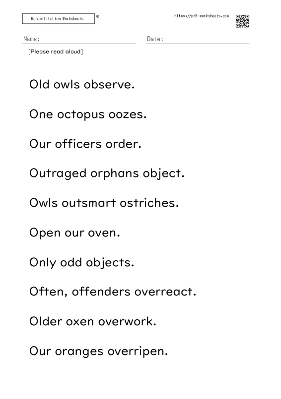 Reading aloud task three-word sentence O (10 sheets) | Rehabilitation ...